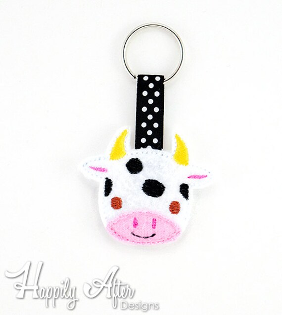 Cow Keychain Embroidery Design Cow Barnyard Keychain - Etsy