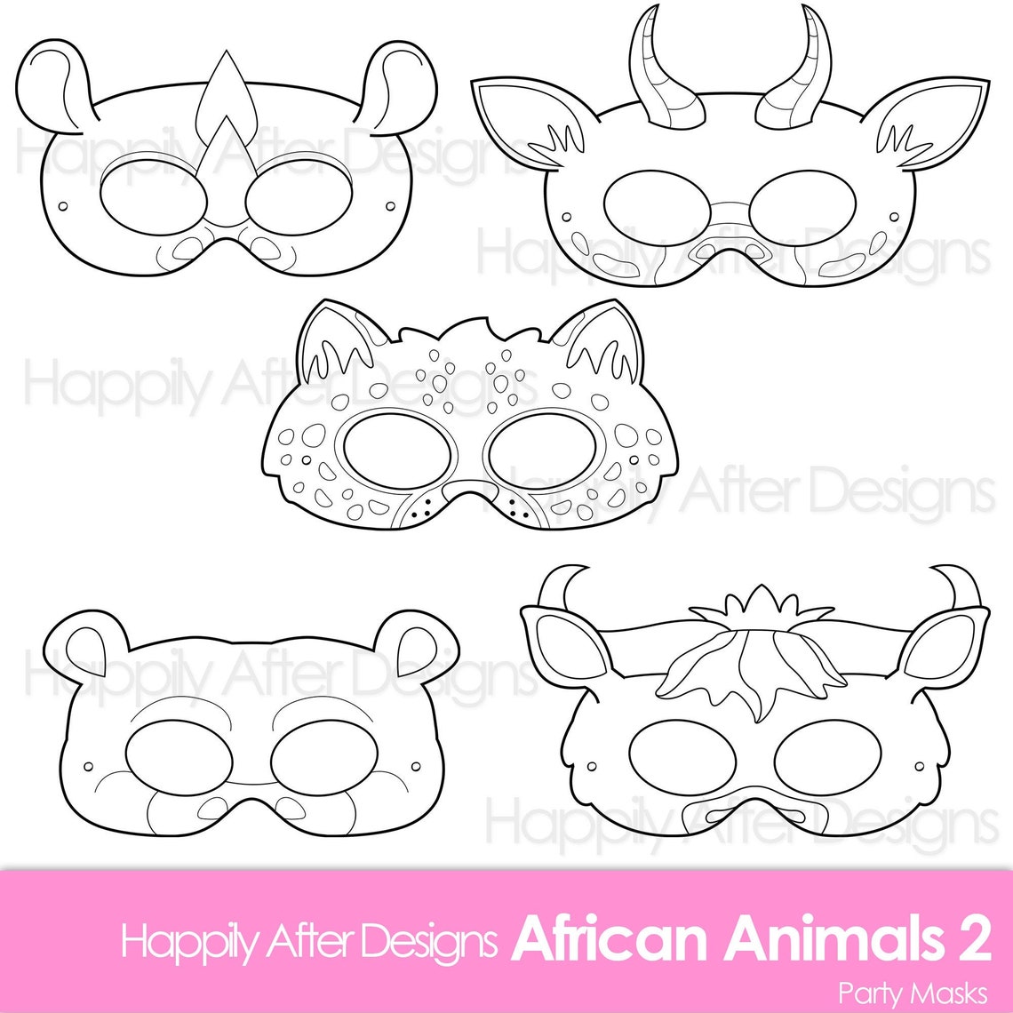 African Animals 2 Printable Coloring Masks Bongo Mask | Etsy