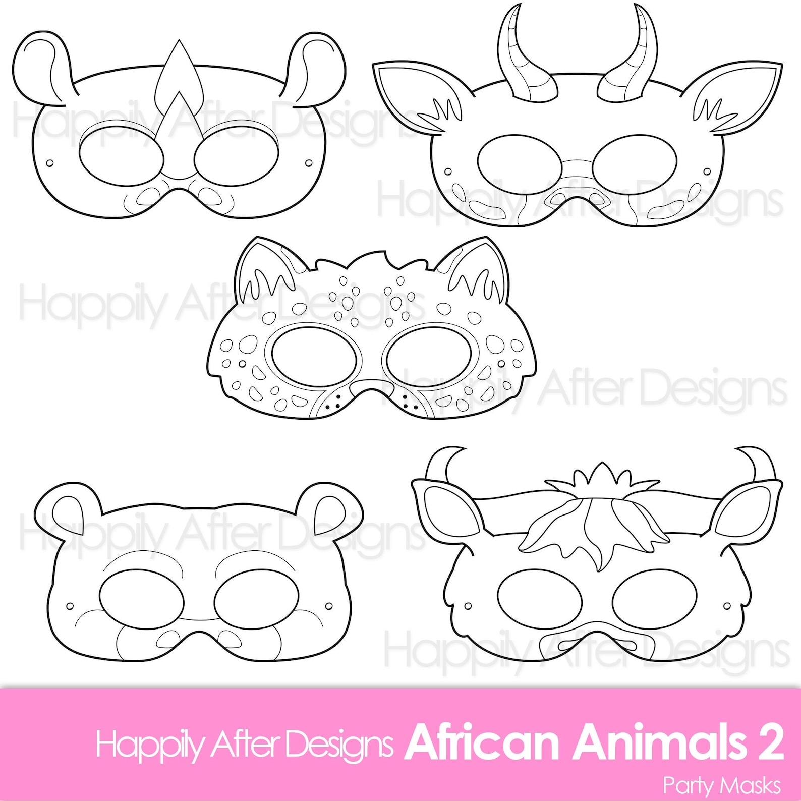 African Animals 2 Printable Coloring Masks Bongo Mask | Etsy