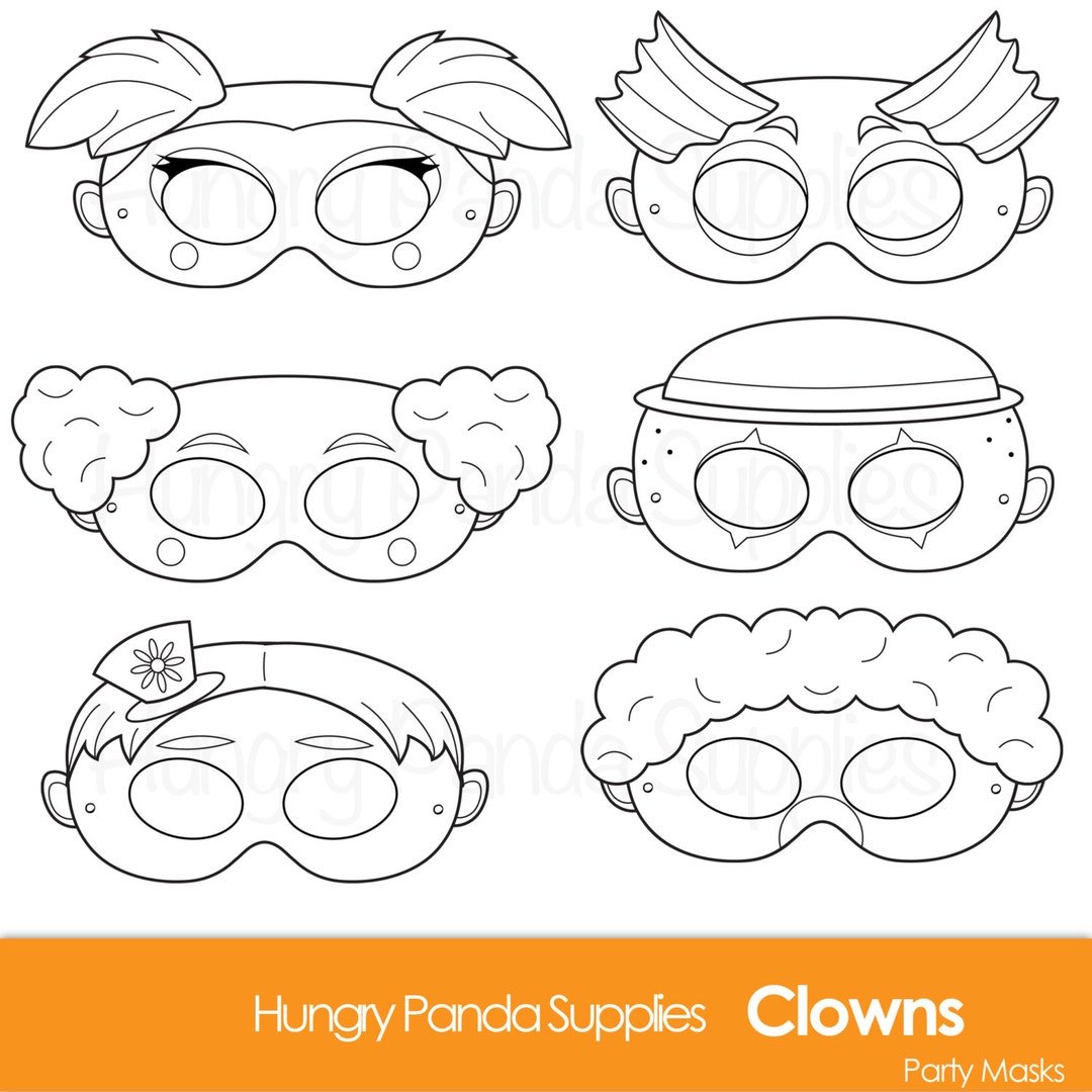 Clown Printable Coloring Masks, Clown Mask, Clown Masks, Circus, Clown ...