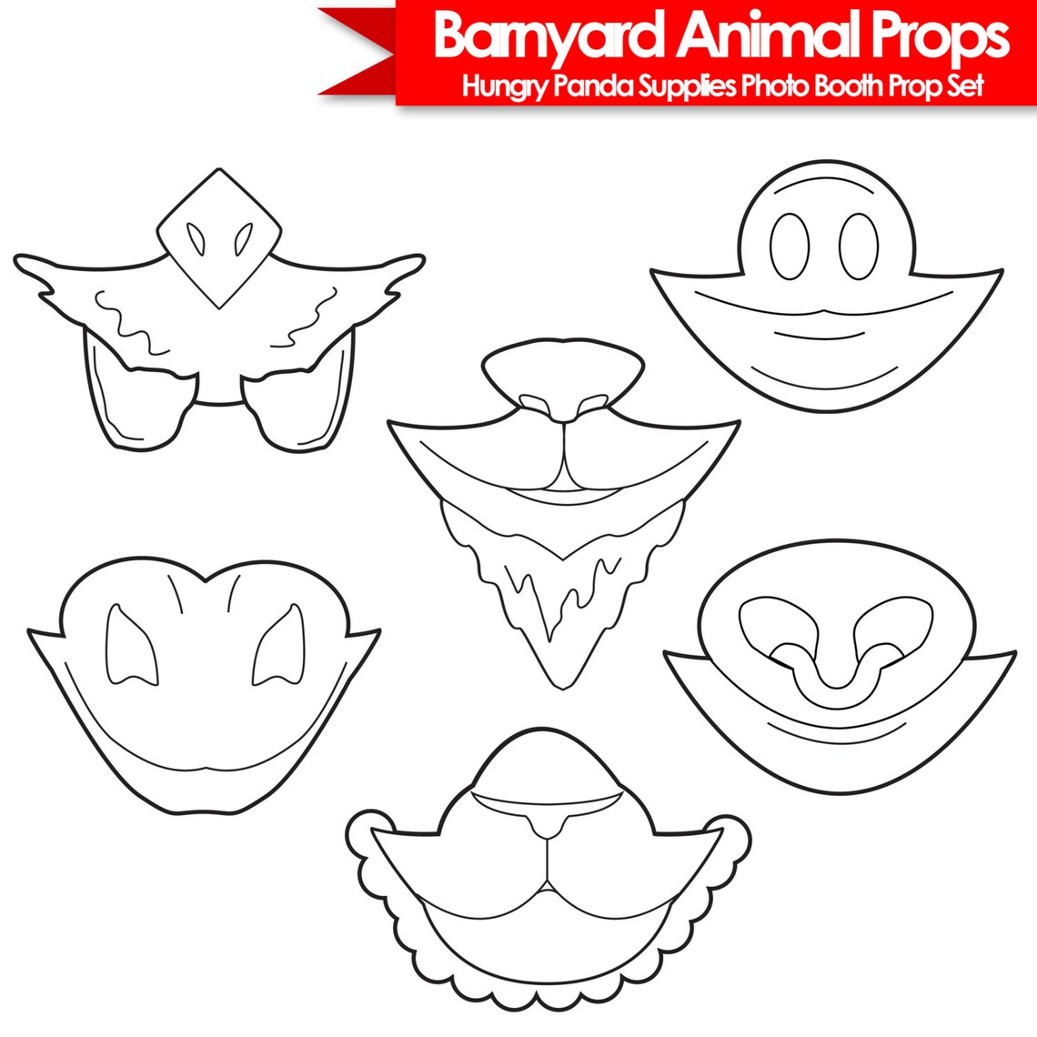 Barnyard Animals Printable Photo Booth Props Black and White - Etsy
