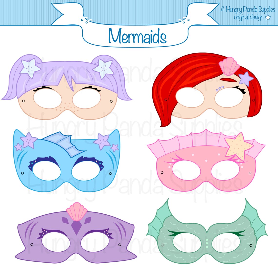 Mermaid Printable Masks mermaid mask mermaids masks under | Etsy