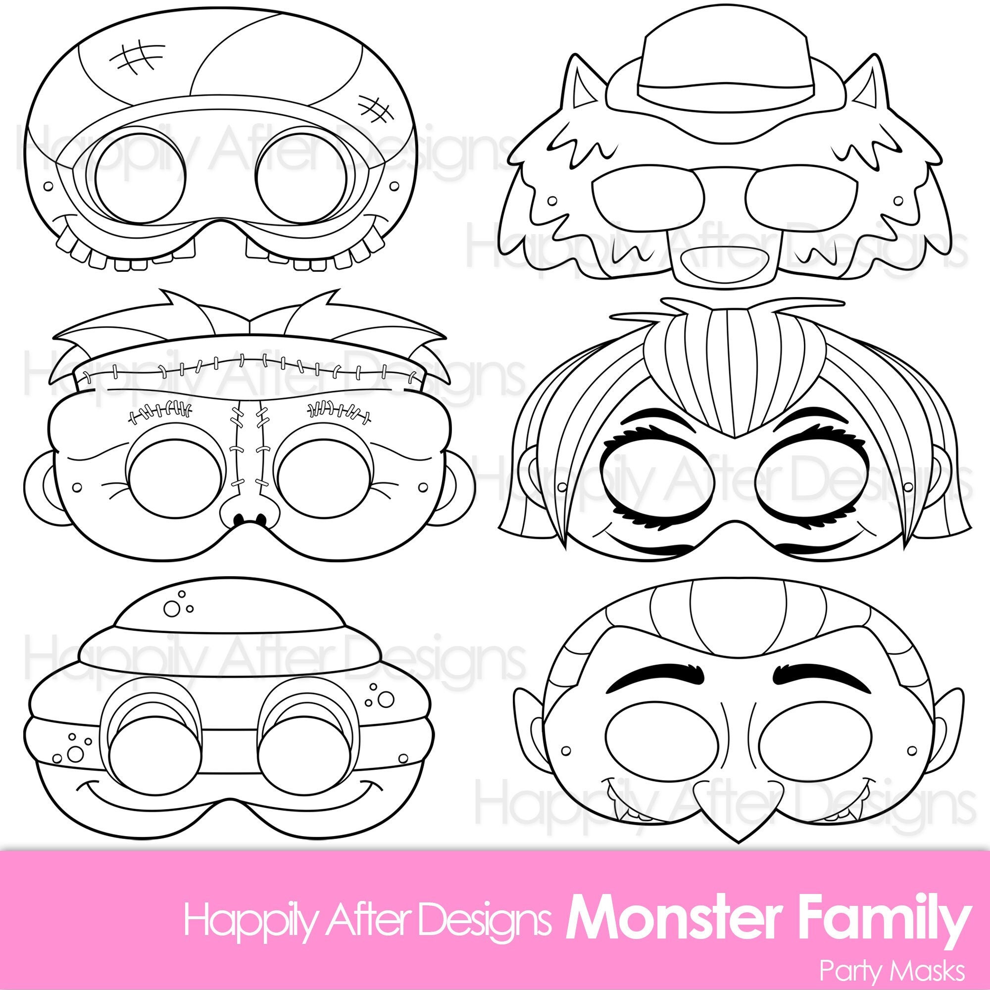 Monster Family Printable Coloring Masks Monster Mask Vampire | Etsy