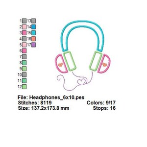 Headphones Applique Embroidery Design, Head Phone Applique, Music ...