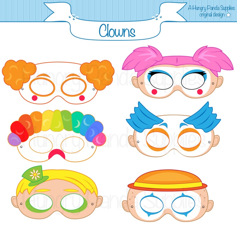 Clown Printable Masks clown mask clown masks circus clown | Etsy