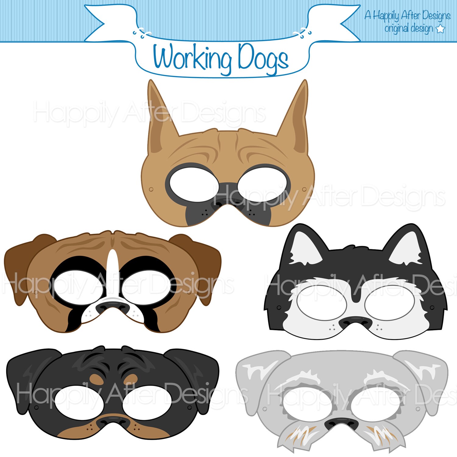 Working Dog Breed Printable Masks boxer mask great dane | Etsy