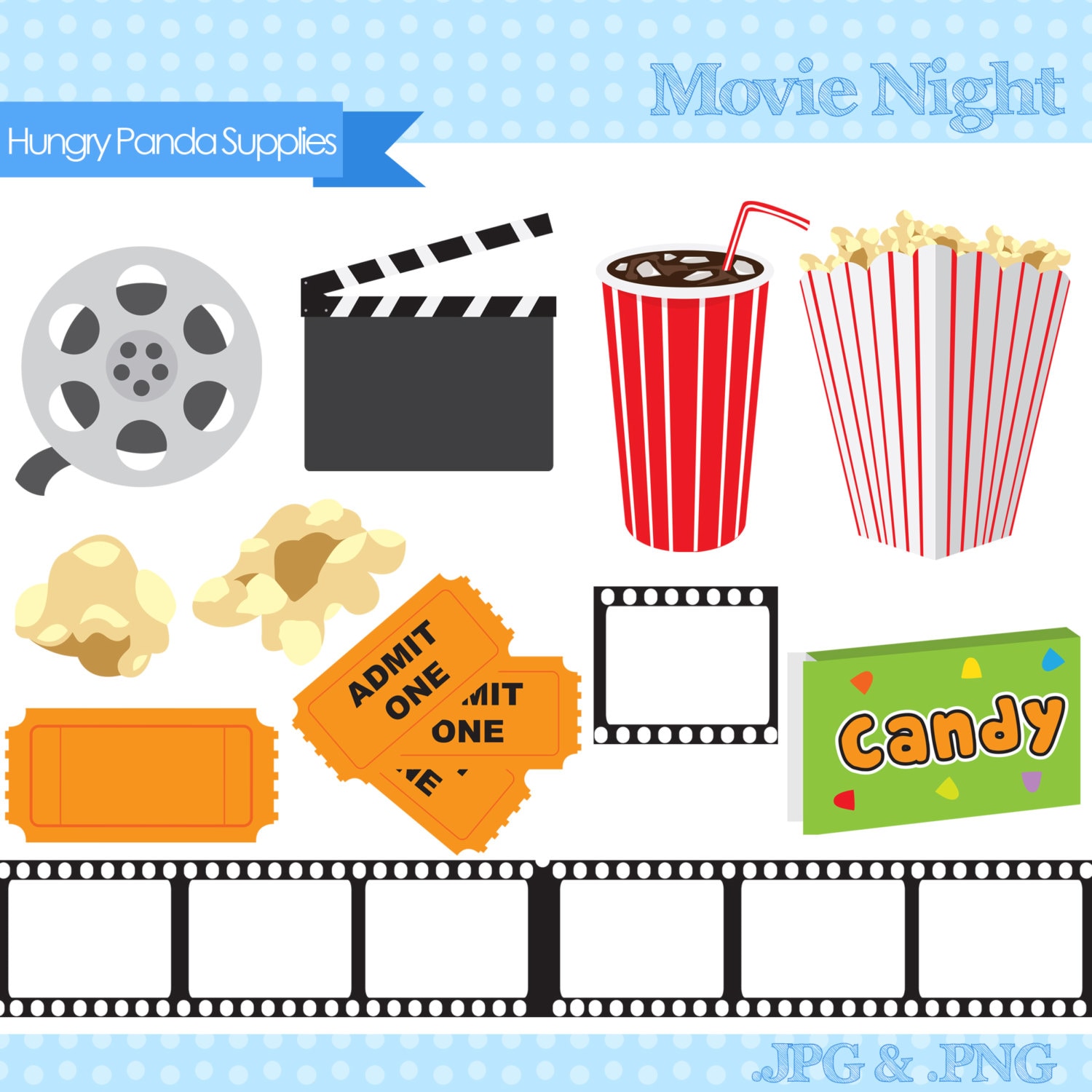 Movie Night Digital Clipart Theater Clipart at the Movies | Etsy