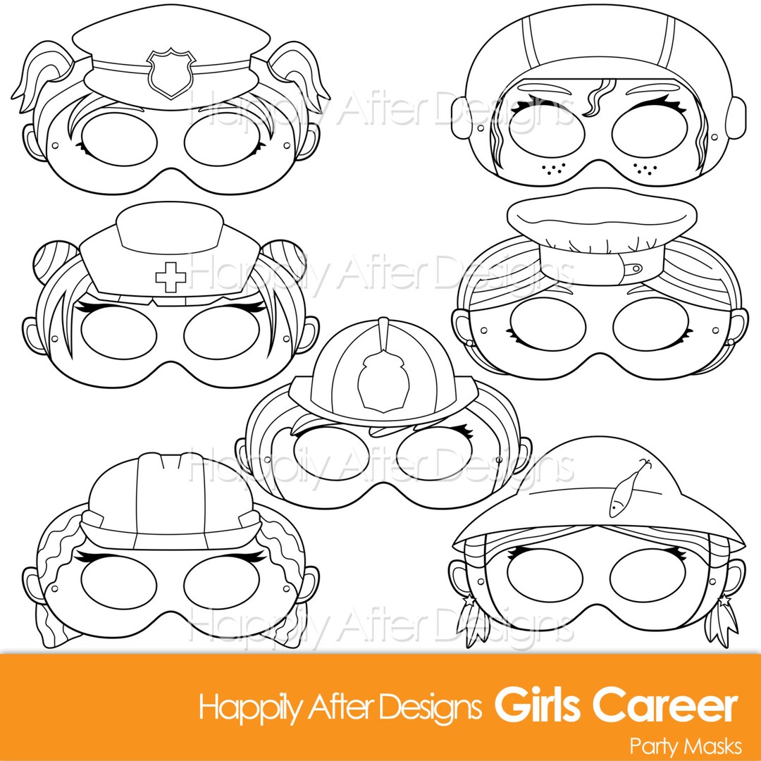 Girls Career Printable Coloring Mask, Careers, Police, Firefighter ...