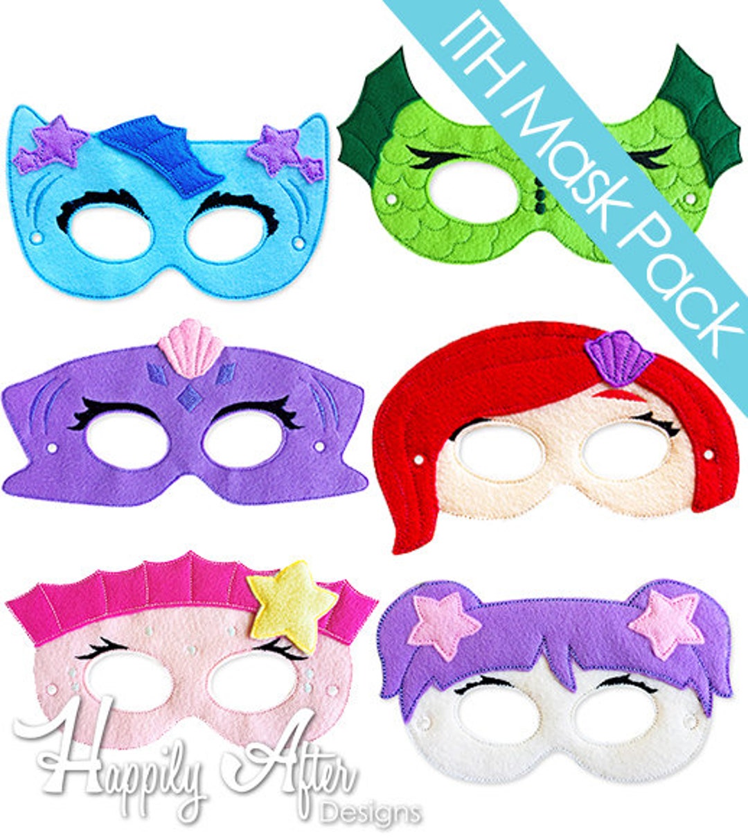Mermaids Mask Embroidery Design Pack, Mermaid Mask, Mermaid Costume ...