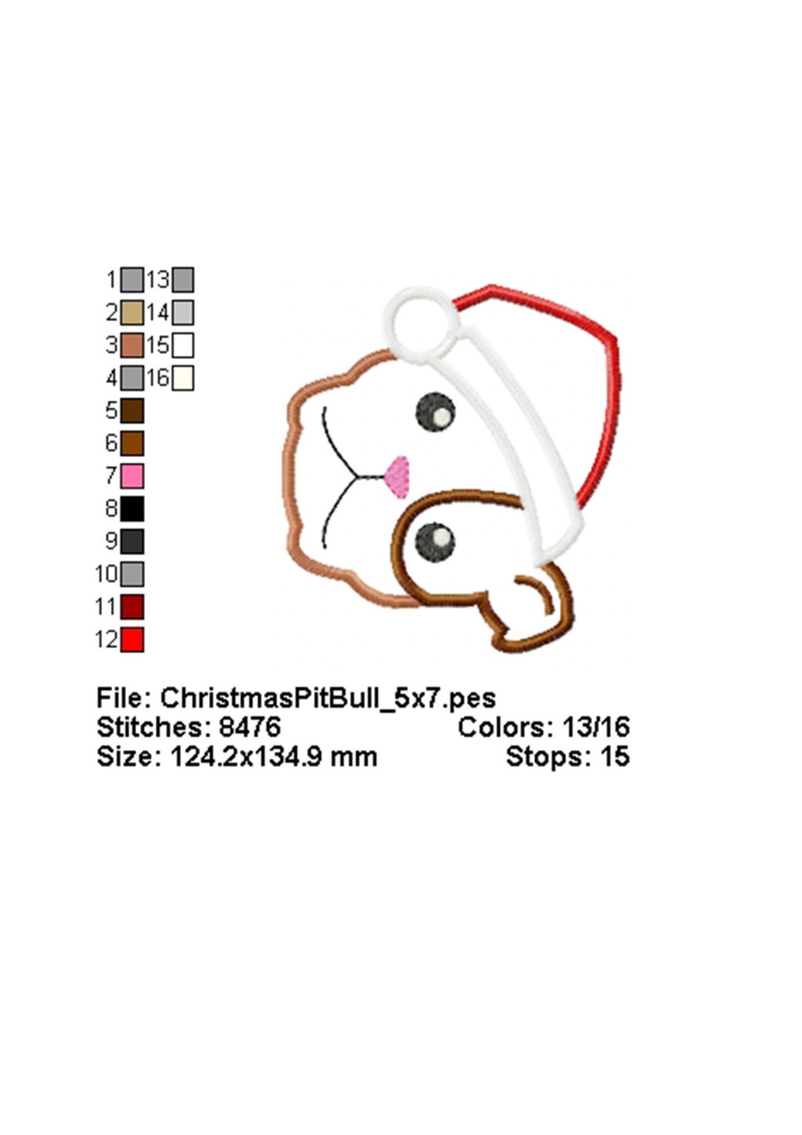 Christmas Pit Bull Applique Embroidery Design, Christmas Applique ...