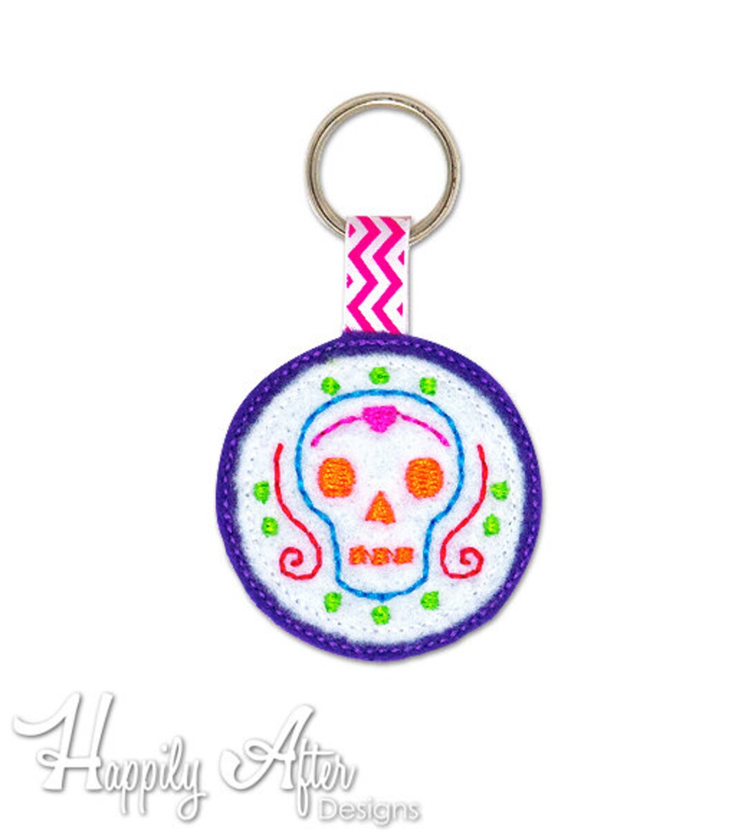 Day of the Dead Skull Keychain Embroidery Design, Halloween, Skull ...