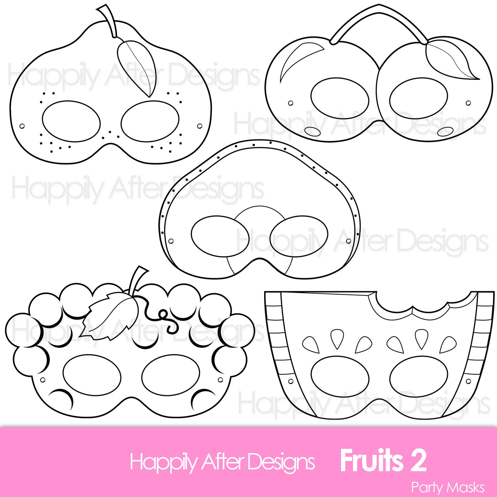 Fruits 2 Printable Coloring Masks, Avocado Mask, Cherry Mask, Grapes ...