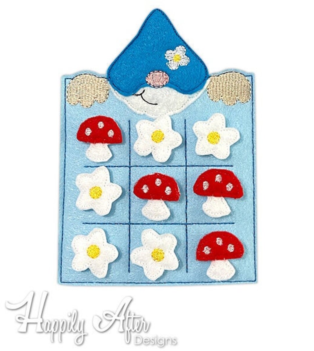 Garden Gnome Tic Tac Embroidery Design, Gnome Embroidery, Tic Tac Toe ...