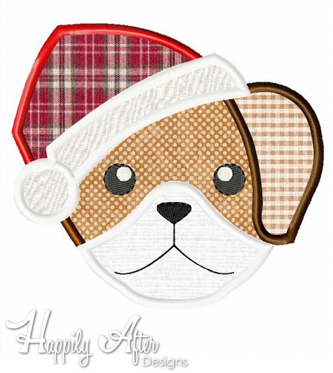 Christmas Beagle Applique Embroidery Design, Christmas Applique ...
