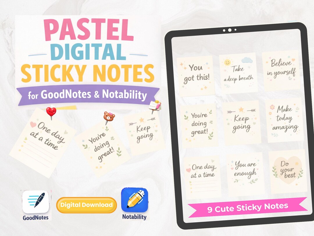 Positive Affirmation Digital Sticky Notes for Goodnotes | Cute Pastel ...