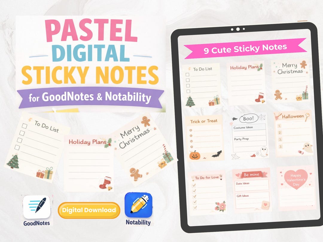 Holiday Digital Sticky Notes for Goodnotes | Christmas, Halloween ...