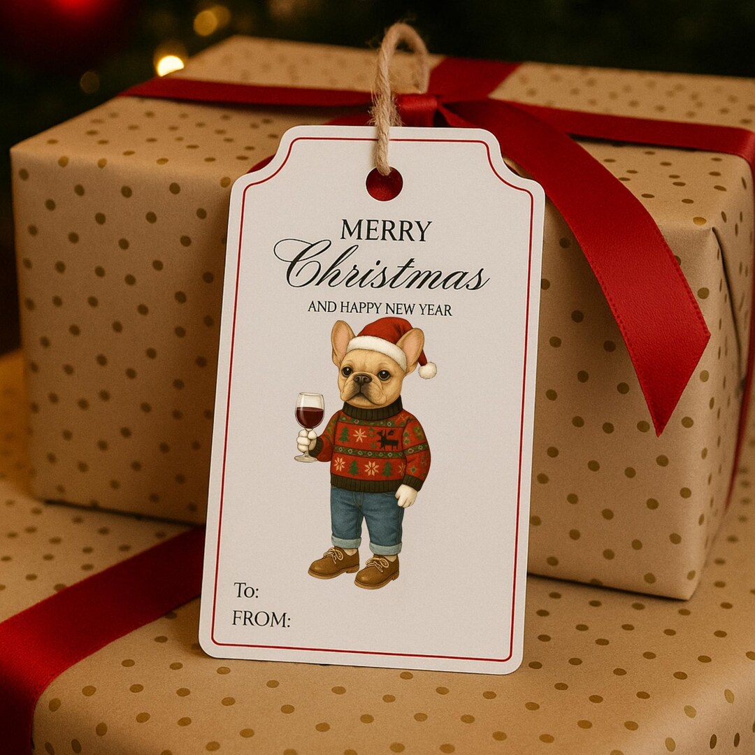 Printable Holiday Gift Tags PDF – French Bulldog Dog Christmas Labels ...