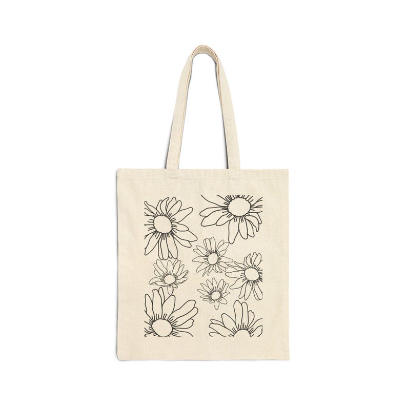 Customizable Daisy Print Cotton Canvas Tote Bag, Natural Weave Bag ...