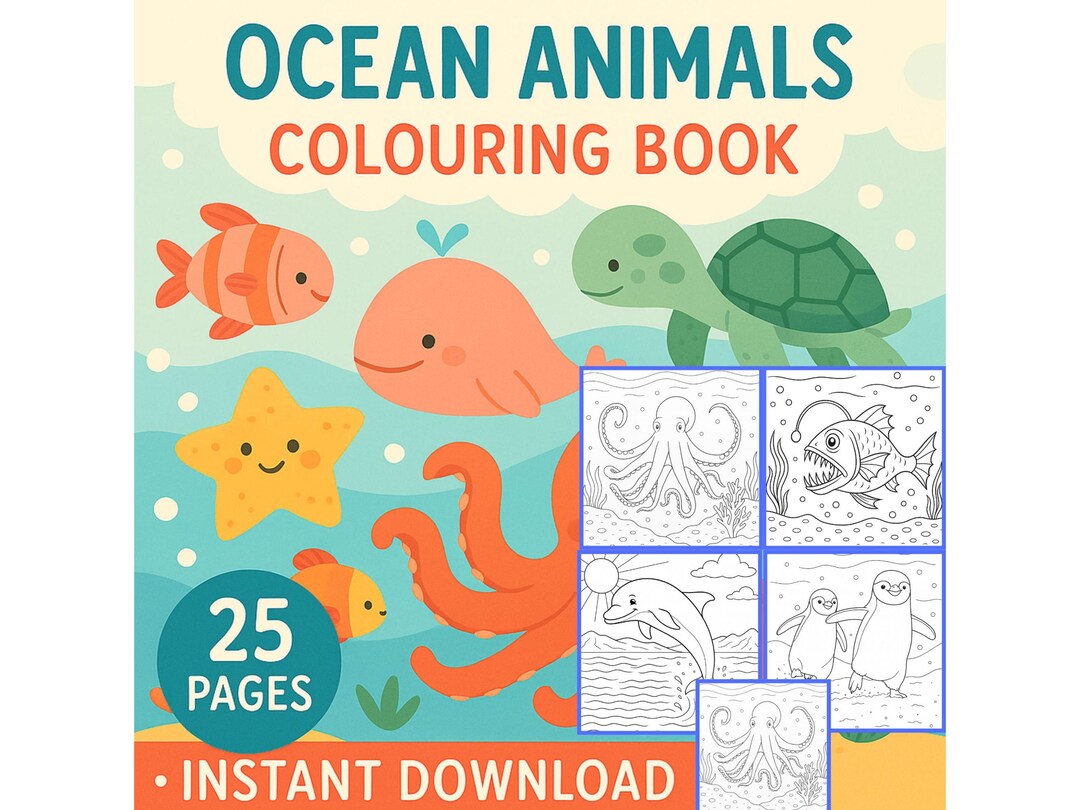 Ocean Animals Coloring Book, 25 Sea Creatures Activity Sheets (PDF) - Etsy
