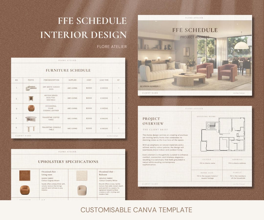 FFE Schedule Template | Furniture Fixtures Finishes Schedule | Interior ...
