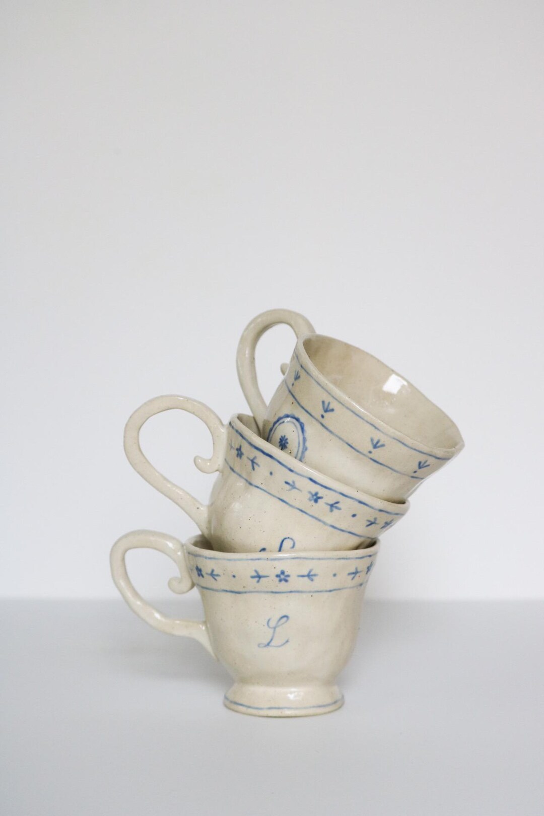 Hand-built Mugs With Floral and Letter Designs - Etsy