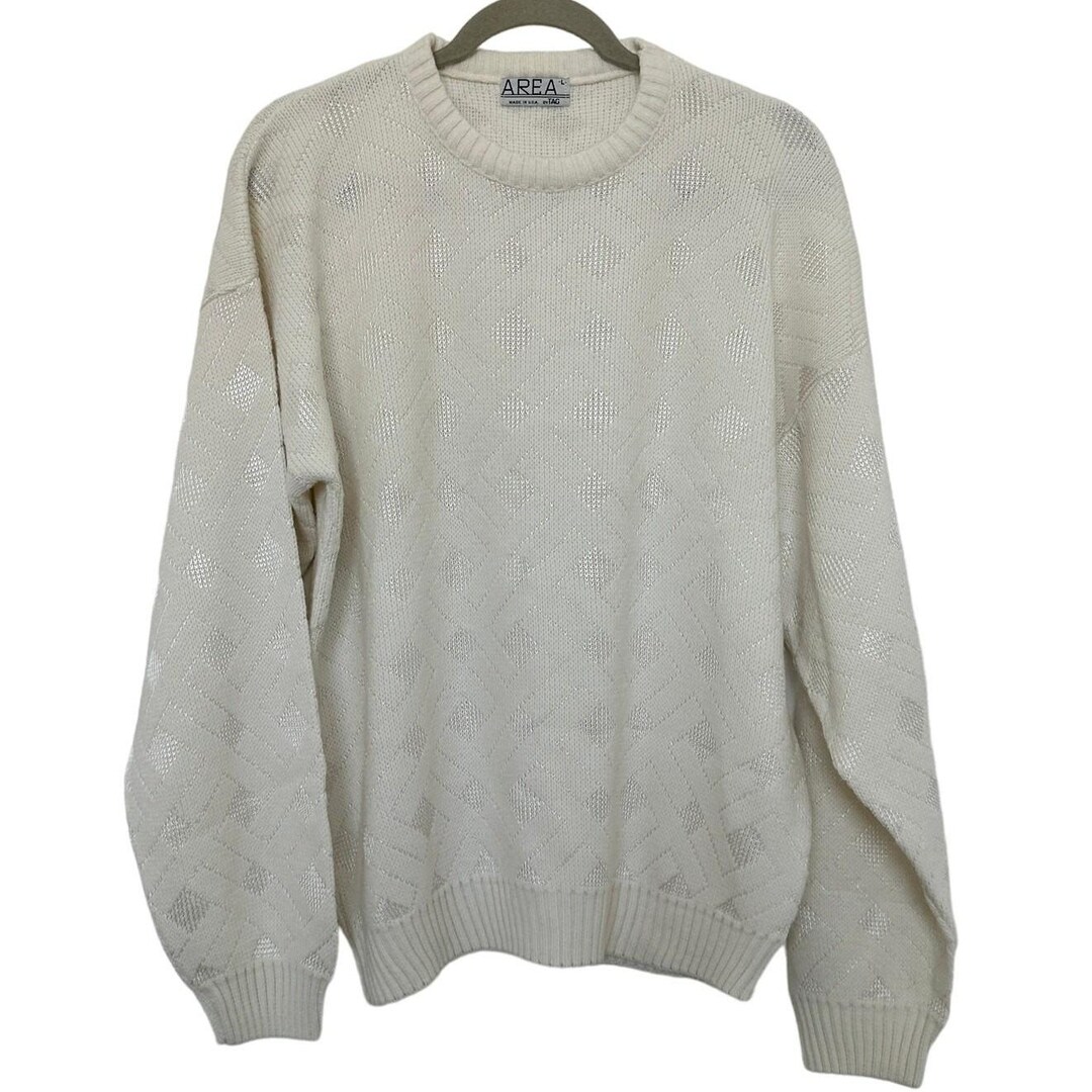 Vintage Area Sweater Large Ivory 80s Grandpacore Chunky Knit Oversized ...