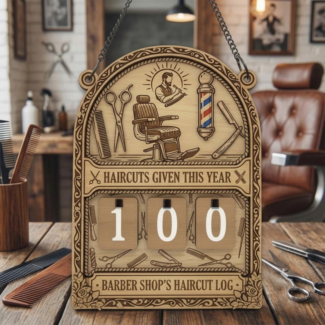 Barber Shop Haircut Counter Sign, Vintage Barber Decor, Laser Engraved ...