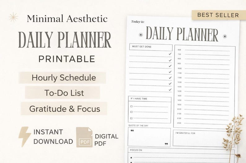 Aesthetic Daily Planner Printable | Digital Daily Planner | Minimal To ...