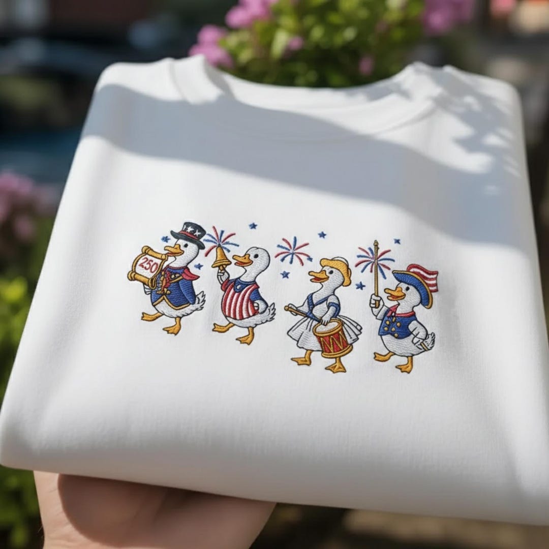 Patriotic Goose Parade Embroidered Shirt, USA 250th Anniversary Apparel ...