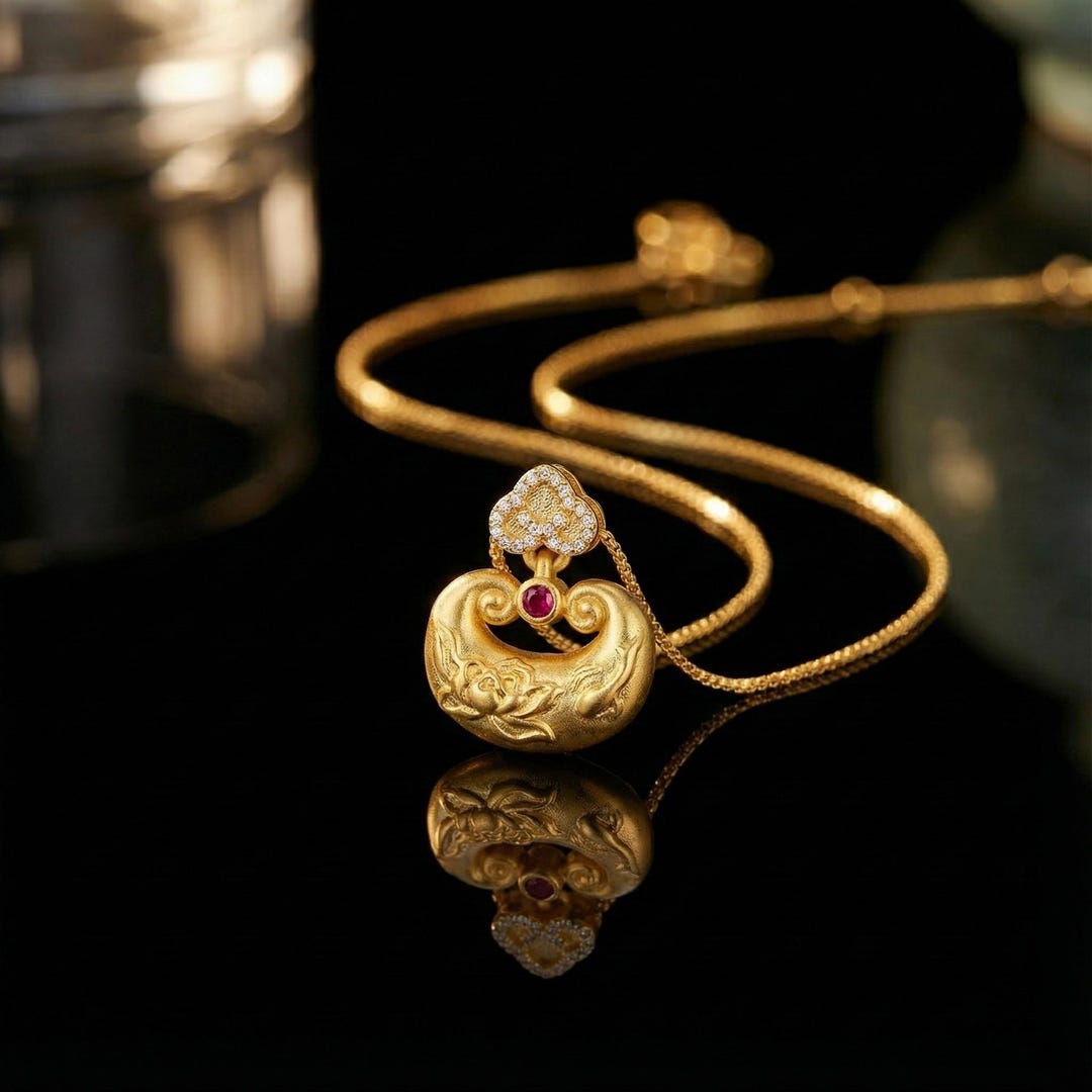 Protection Necklace, Gold Longevity Lock Pendant, Good Luck Charm ...