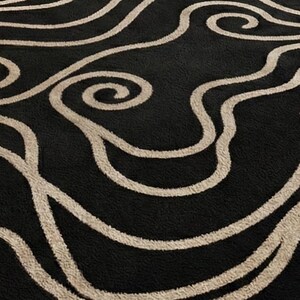 Handmade Wool Tufted Area Rug, Black Swirl Pattern, Freeform Design - Etsy