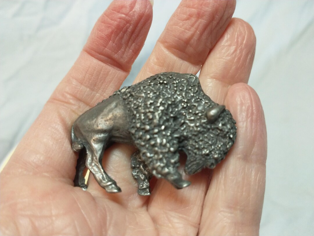 Vintage Pewter Bison or Buffalo Figurine..cute Miniature Metal Bison ...