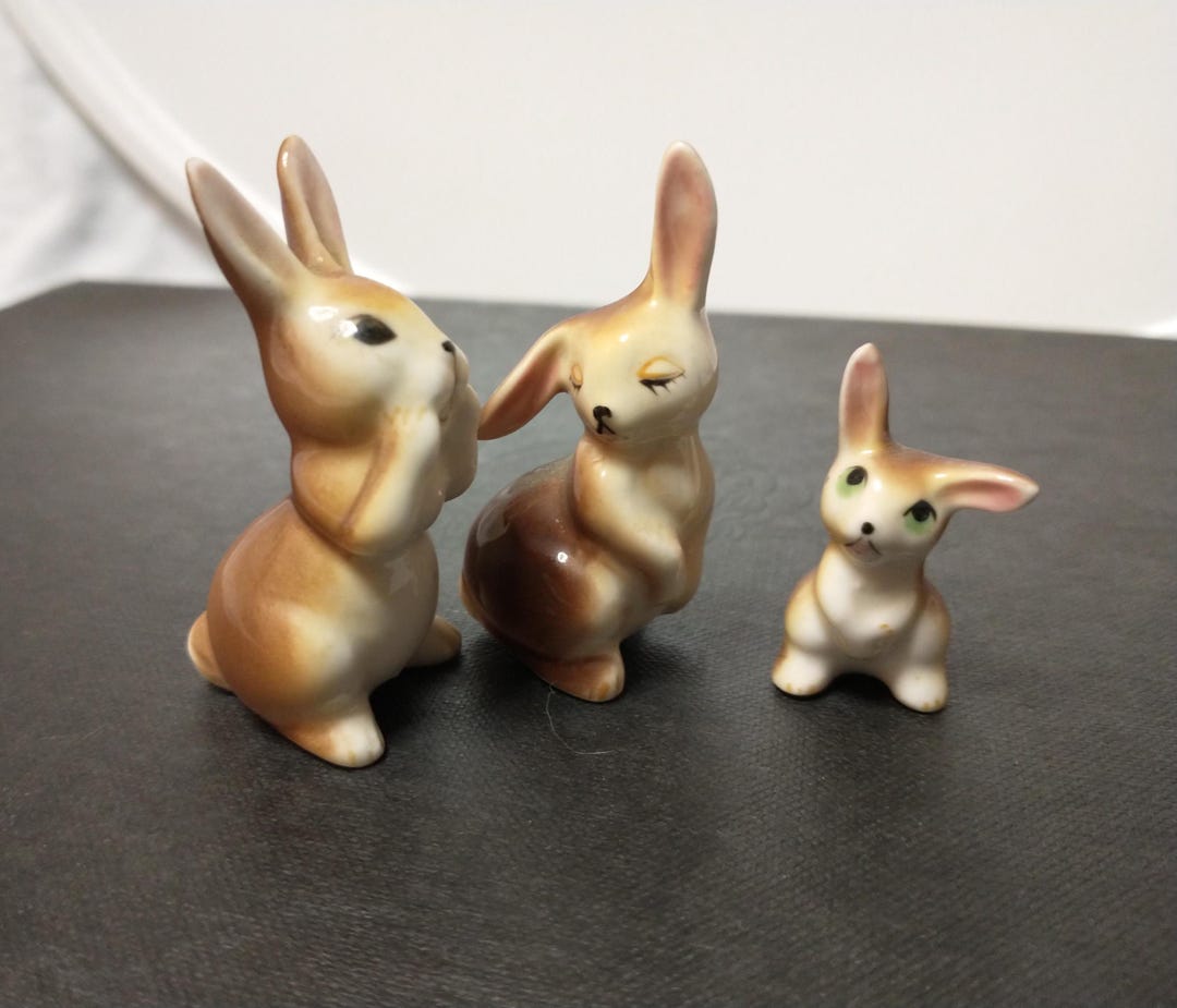 Vintage Brown Whispering Bunny Rabbit Figurines..cute Little Whispering ...