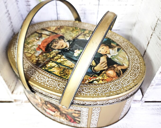 Vintage Victorian Oval Tin With Handles, Double Handled Metal Tin ...