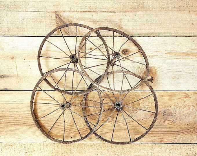 Salvaged Rusty Metal Buggy Wheels, Set of Four, Heavily Aged Metal ...