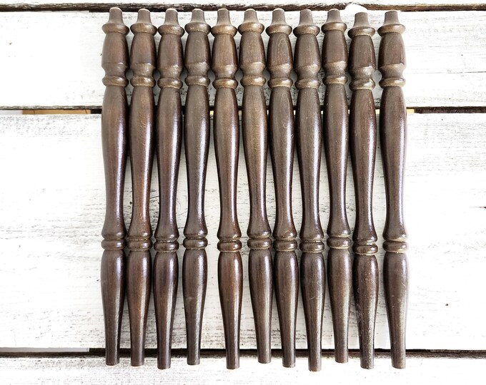 Salvaged Skinny Wood Spindles, Set of Eleven, Vintage Ornate Spindles ...
