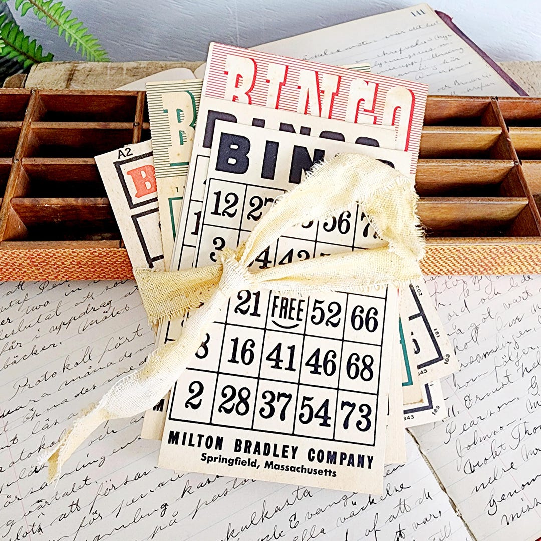 Vintage BINGO Card Assortment: Aged Ephemera, Mixed Media (12 Cards) - Etsy