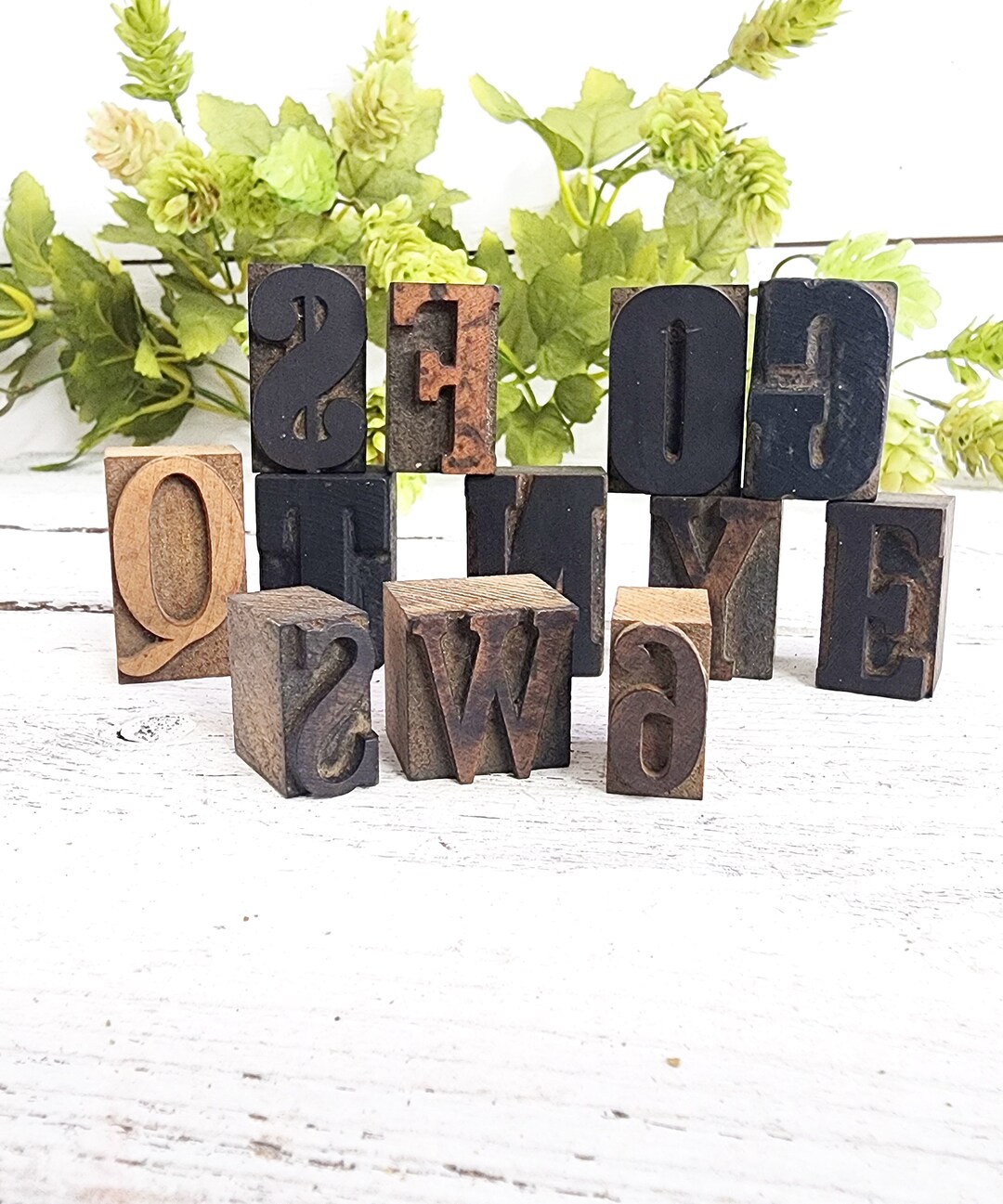 One Dozen Letterpress Blocks, Mixed Letters, Number, Symbol, Wood ...