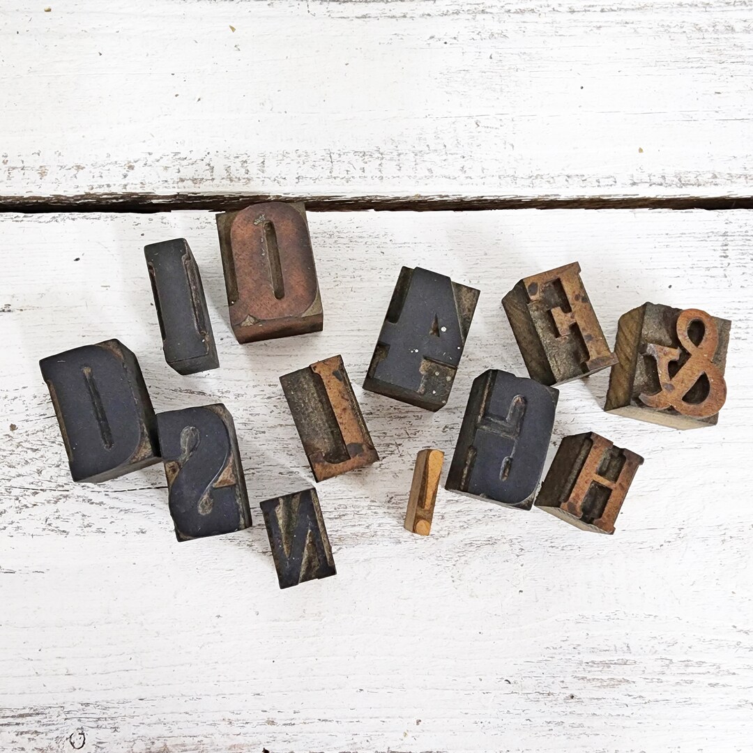 One Dozen Letterpress Blocks, Mixed Letters, Number, Symbol, Wood ...