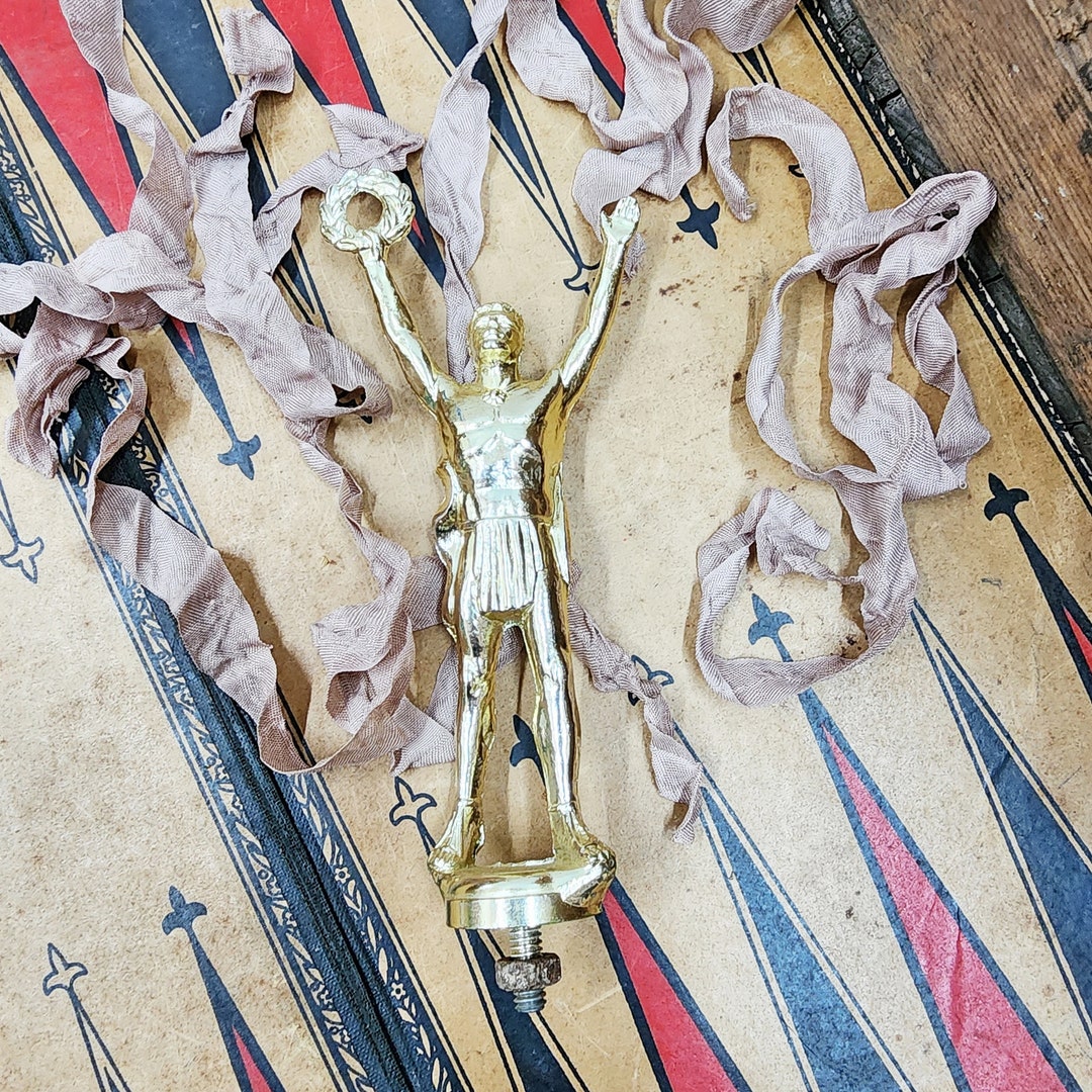 Vintage Metal Trophy Topper Man Holding Laurel Wreath, Salvaged Trophy ...