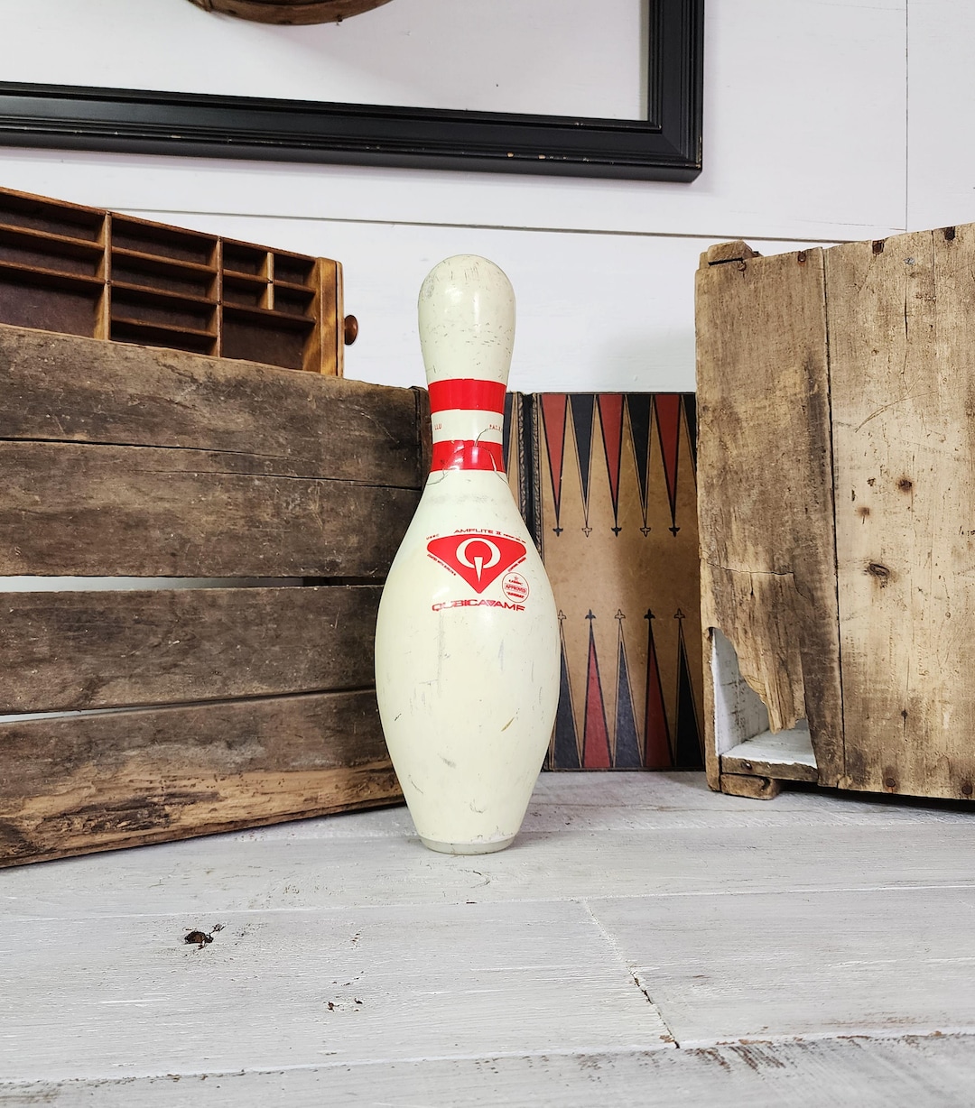 Vintage QUBICA AMF Bowling Pin, Chipped Neck, Aged Used Pin, 15 Inches ...