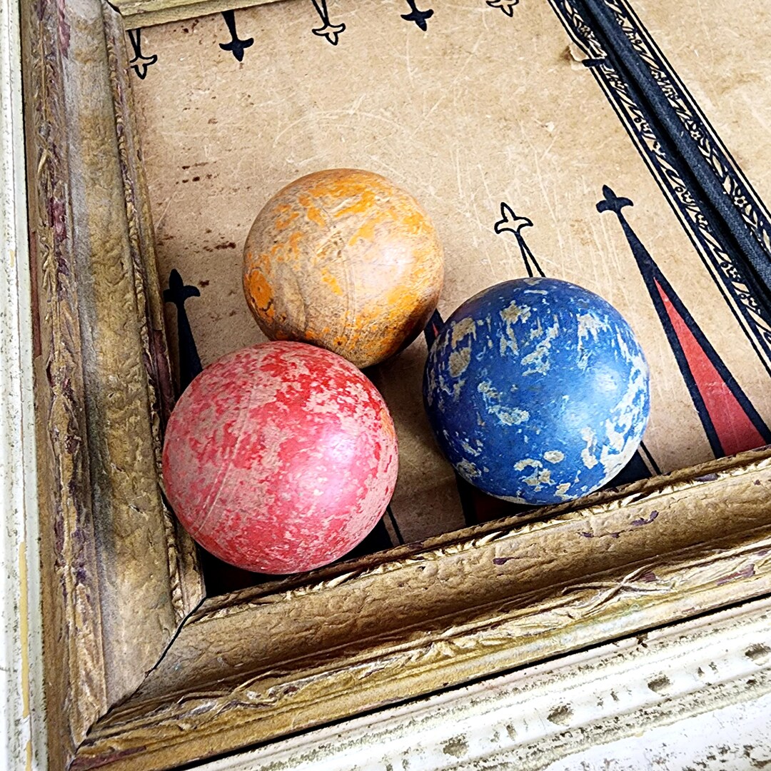 Salvaged Wooden Balls, Set of Three, Chippy and Aged Wooden Balls, 1 1/ ...