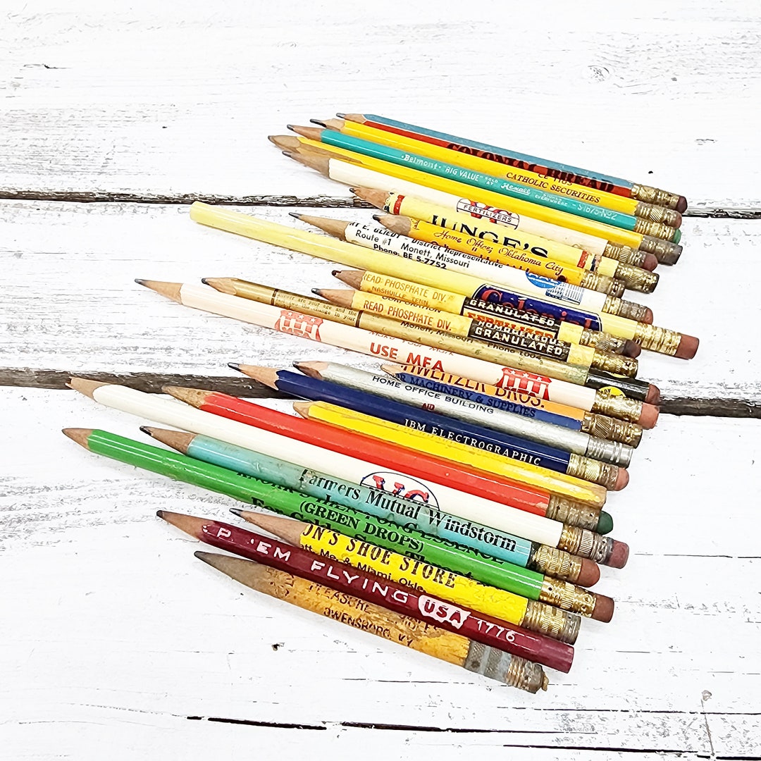 Vintage Advertising Pencils, Two Dozen Used Pencils, Heavily Aged ...