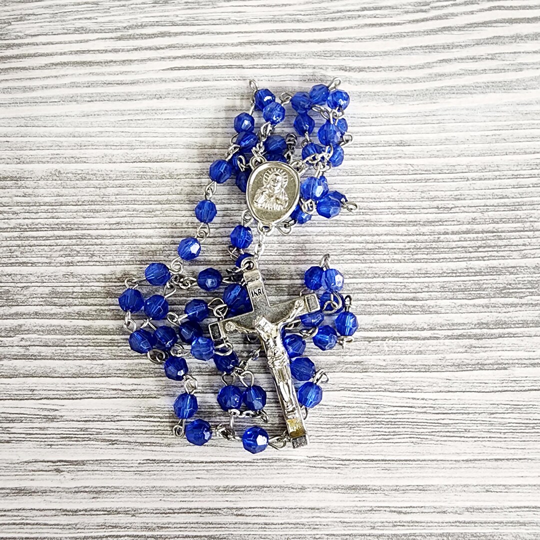 Vintage Blue Rosary Beads, 20 1/2" Long Plastic Beads, Religious ...