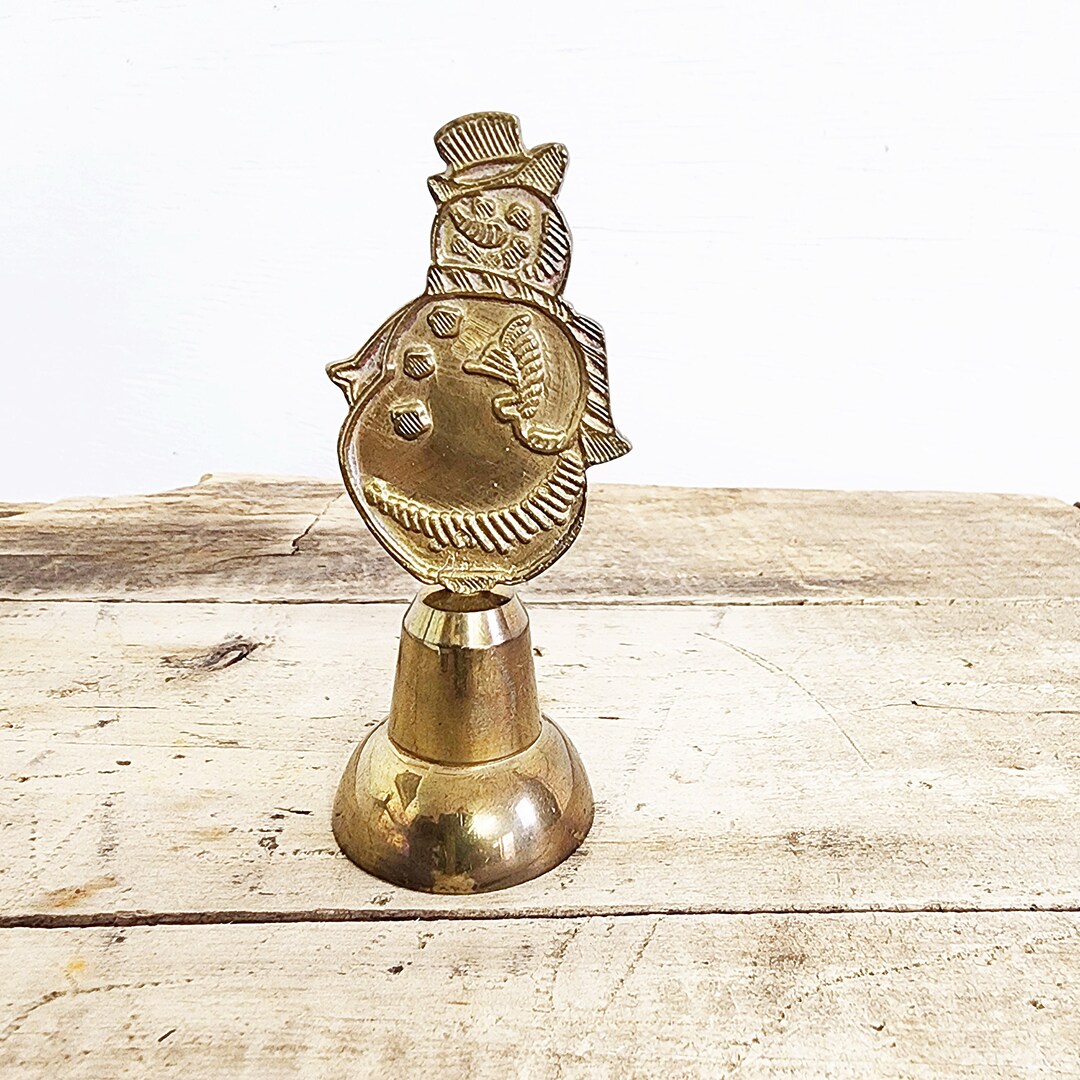 Brass Snowman Bell, 1977 Christmas Bell, India, Holiday Bell, Winter ...