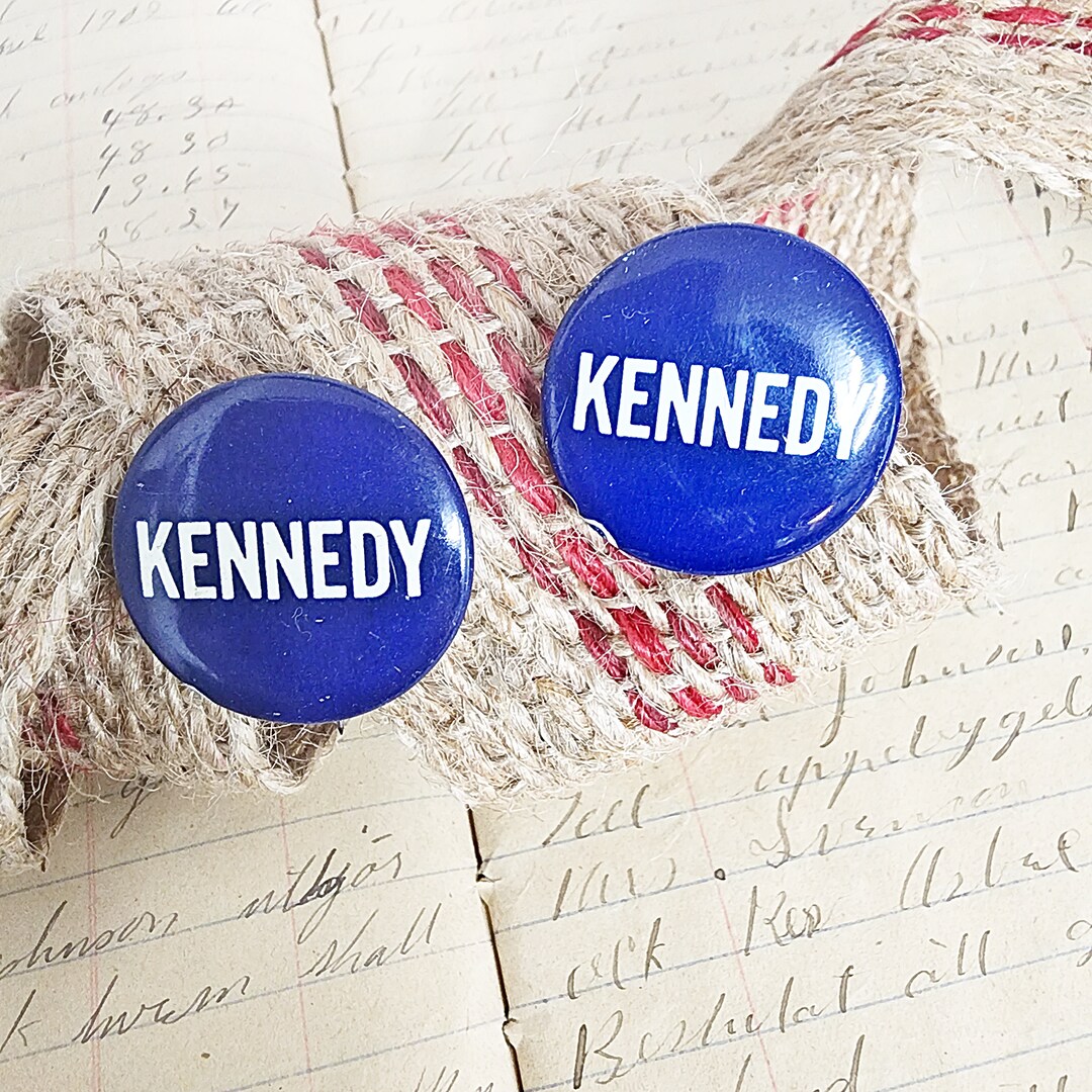 Kennedy Campaign Buttons, Two Buttons, Navy Blue and White, Vintage ...