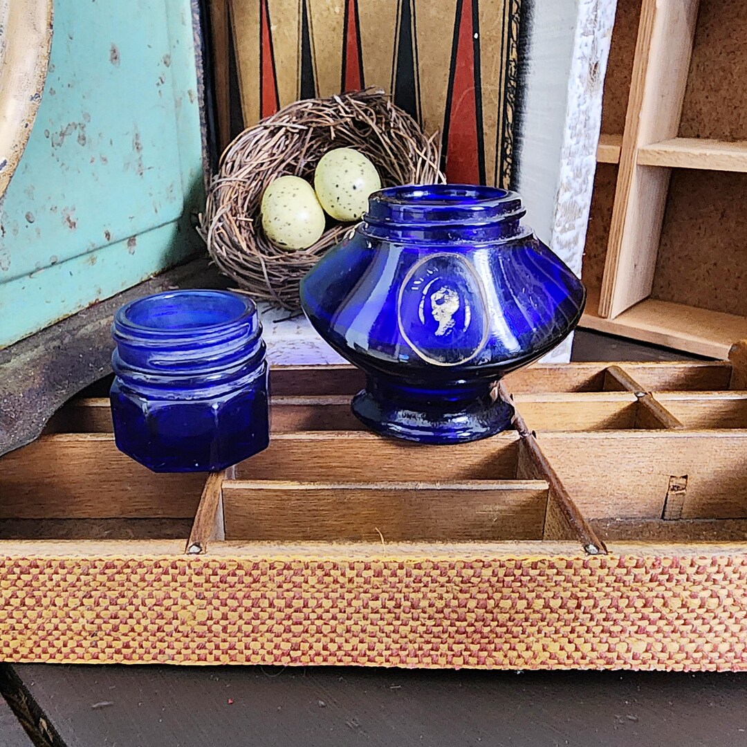 Vintage Cobalt Blue Jars: Lidless Apothecary Bottles, Set of 2 - Etsy