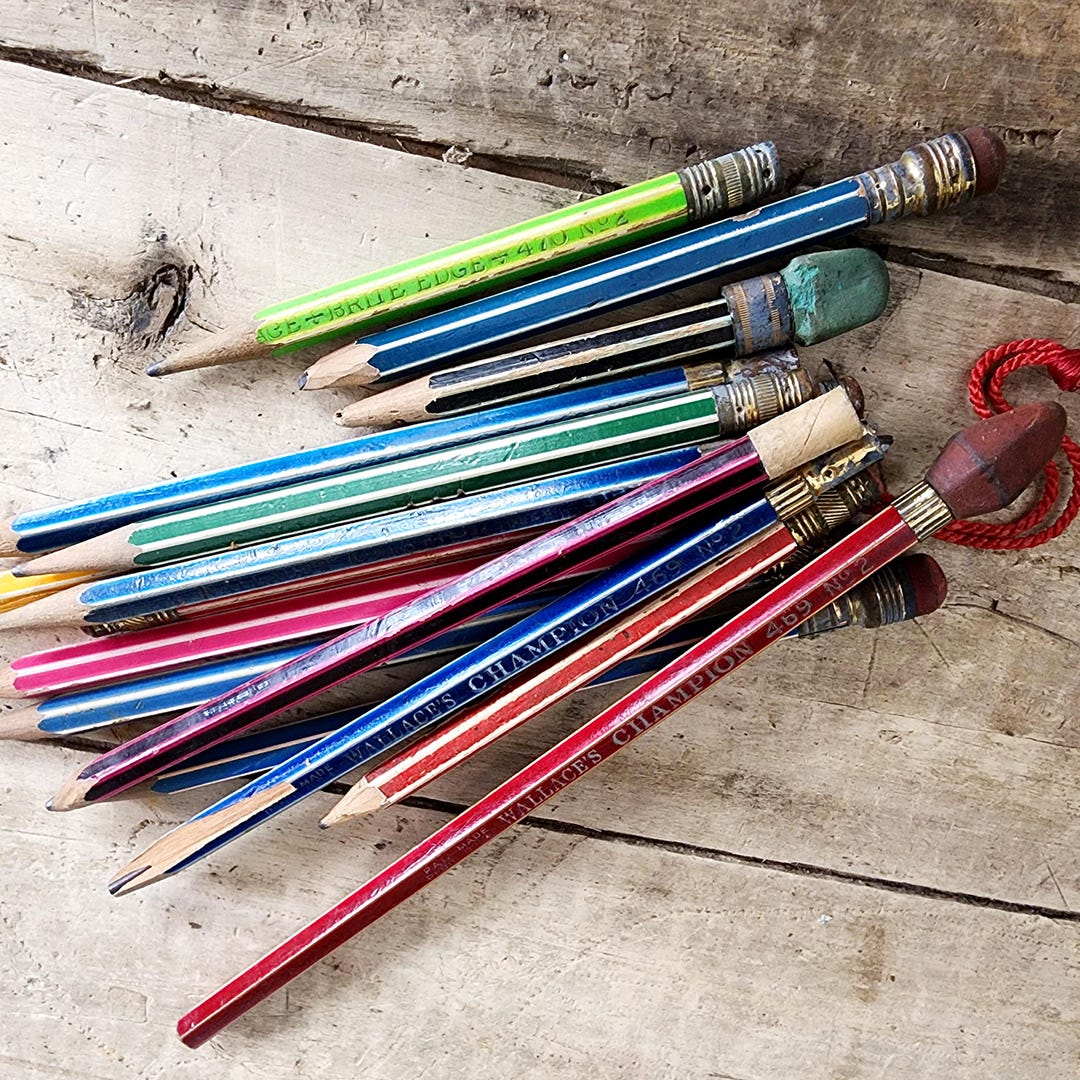 Salvaged Used Striped Pencil, Junk Art Supplies, Vintage Pencils ...