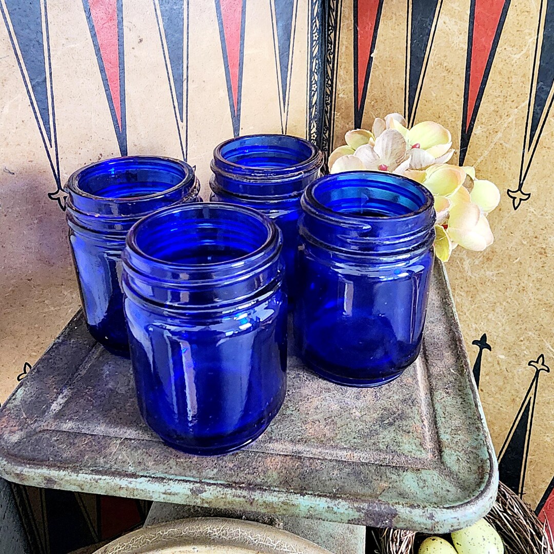 Vintage Vicks Vaporub Jars, Set of Four, Small Cobalt Blue Jars ...