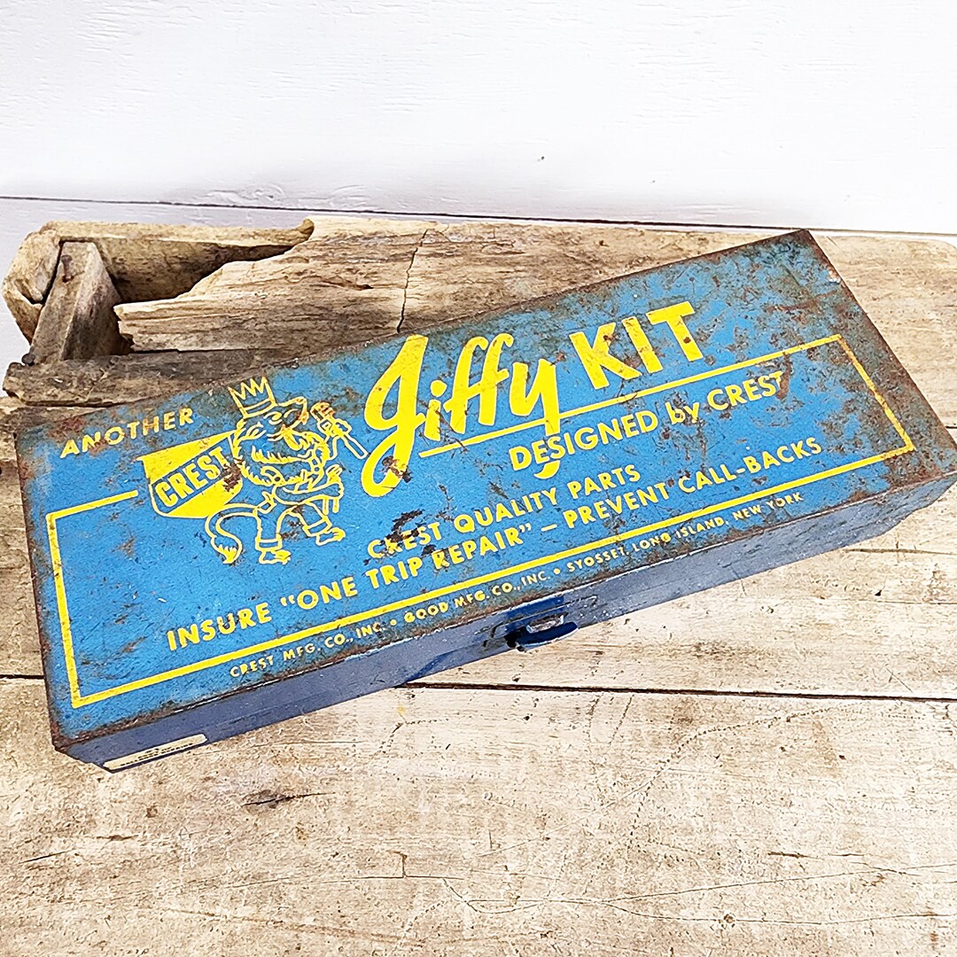 Vintage Crest Jiffy Kit Metal Case, No Contents, Crest Mfg. Co, Aged, Blue and Yellow, Vintage ...